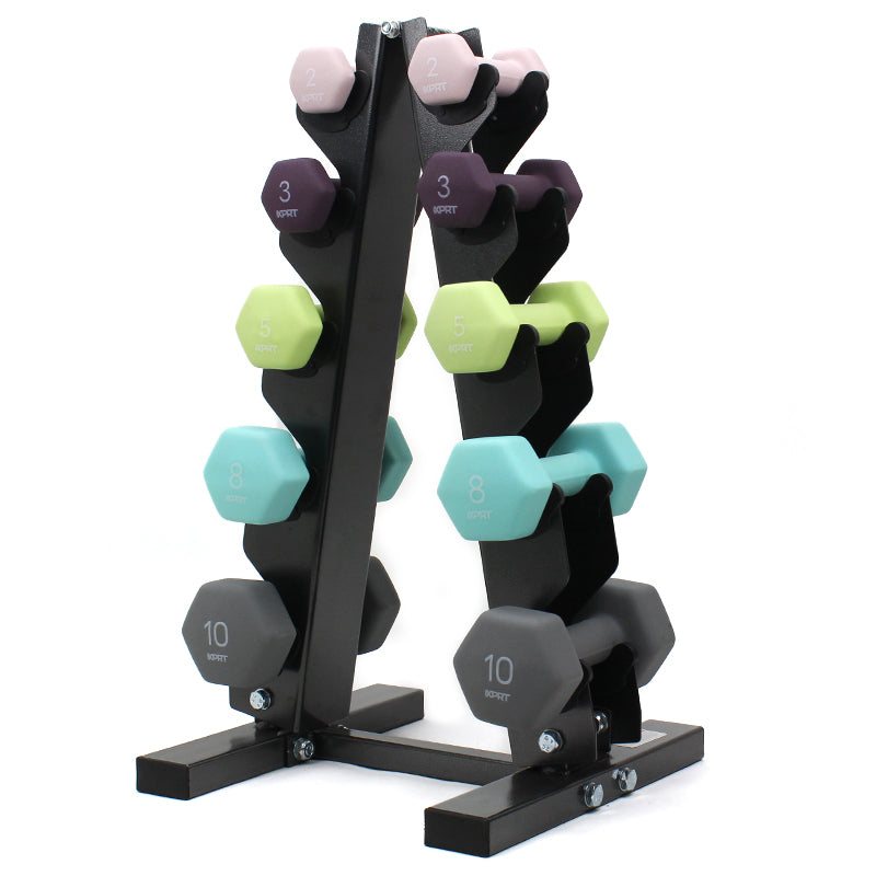 XPRT Neoprene Dumbbell Set with Rack | Durable Non-Slip Weights for ...