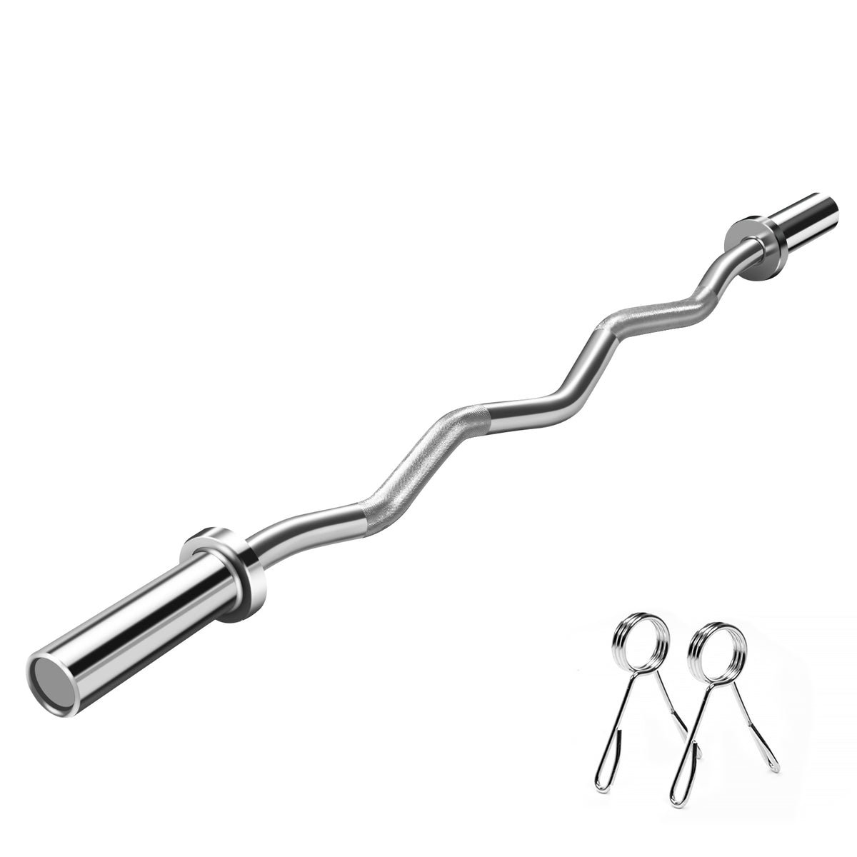 XPRT Fitness 47’’ Olympic EZ Curl Barbell | Chrome 2’’ Bar w/ Rotating ...